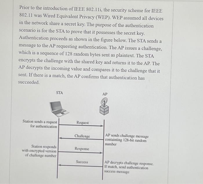 Solved Prior to the introduction of IEEE 802.11i, the | Chegg.com