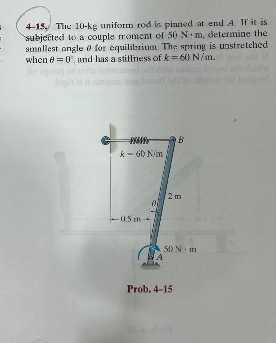 Solved 4-15. The 10-kg uniform rod is pinned at end A. If it | Chegg.com