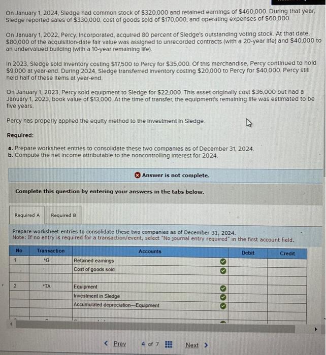 Solved On January 1,2024 , Sledge had common stock of | Chegg.com