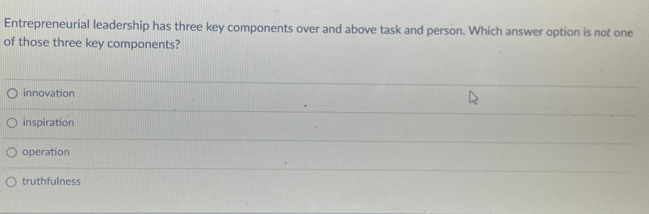 Solved Entrepreneurial leadership has three key components | Chegg.com