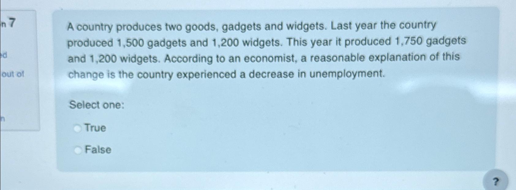 Solved A country produces two goods, gadgets and widgets. | Chegg.com