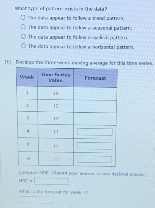 Solved Consider the following time series data. Time Series | Chegg.com