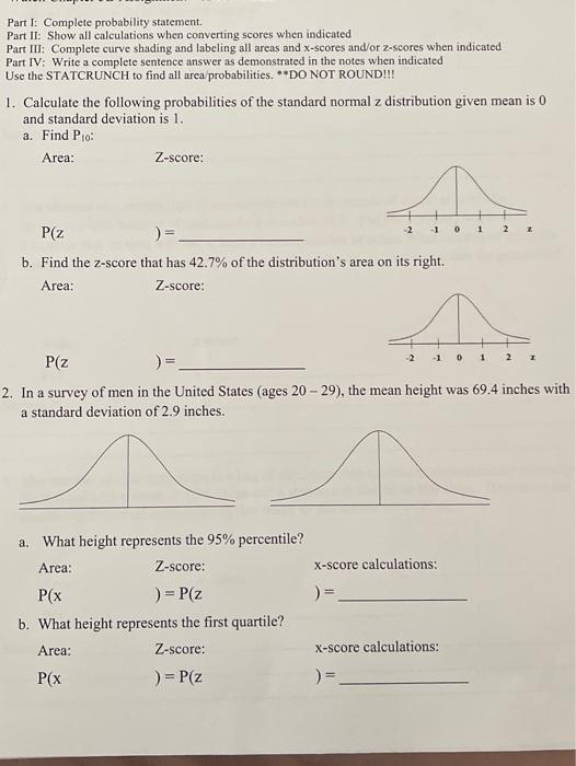 Solved Part I: Complete probability statement Part II: Show | Chegg.com