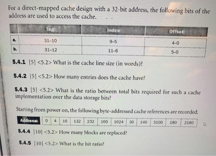 Solved For a direct-mapped cache design with a 32-bit | Chegg.com