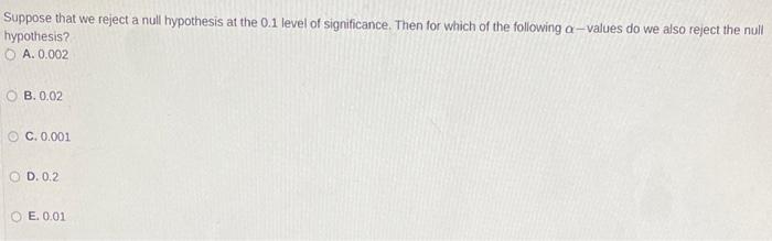 Solved Suppose that we reject a null hypothesis at the 0.1 | Chegg.com
