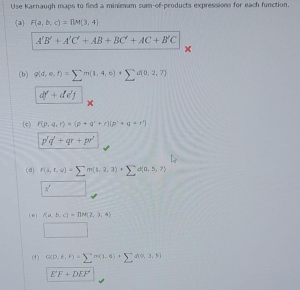 Solved Use Karnaugh maps to find a minimum sum-of-products | Chegg.com