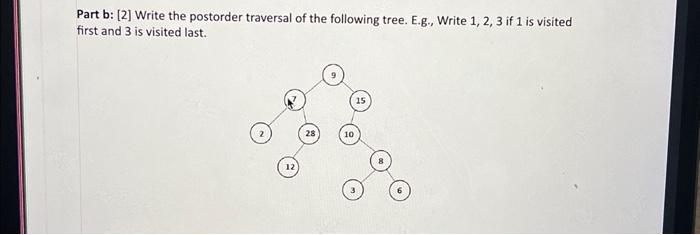 Solved Part b: [2] Write the postorder traversal of the | Chegg.com