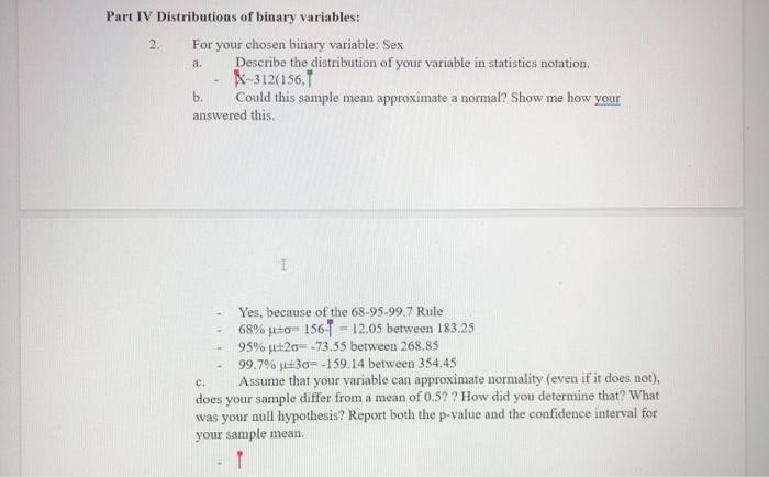 Part IV Distributions of binary variables: For your | Chegg.com