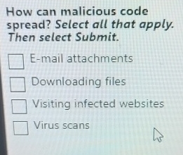 High Quality SOLUTION How can malicious code spread? Select all that apply. | Chegg.com