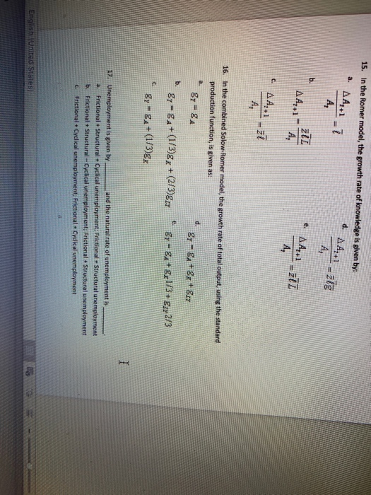 Solved 15. In the Romer model, the growth rate of knowledge | Chegg.com