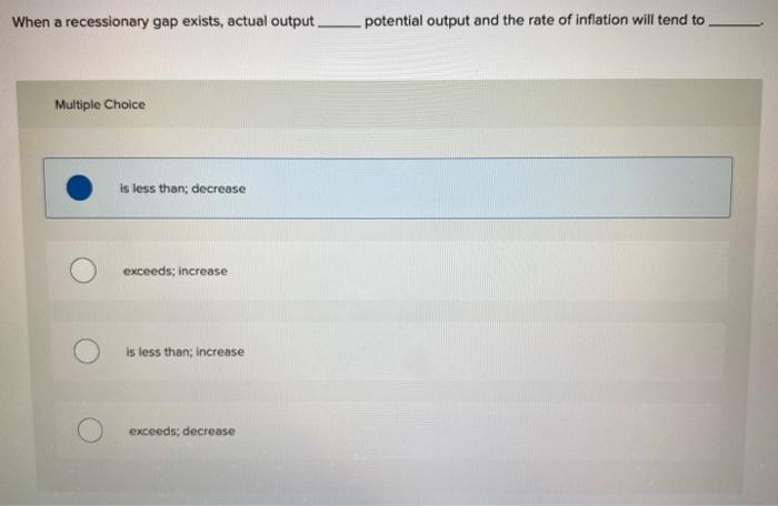 Solved When a recessionary gap exists, actual output | Chegg.com