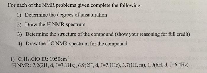 Solved For each of the NMR problems given complete the | Chegg.com