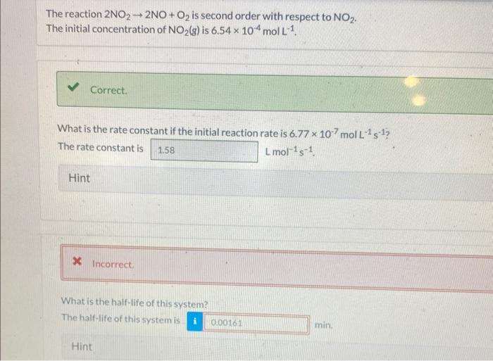 Solved The reaction 2NO2→2NO+O2 is second order with respect | Chegg.com