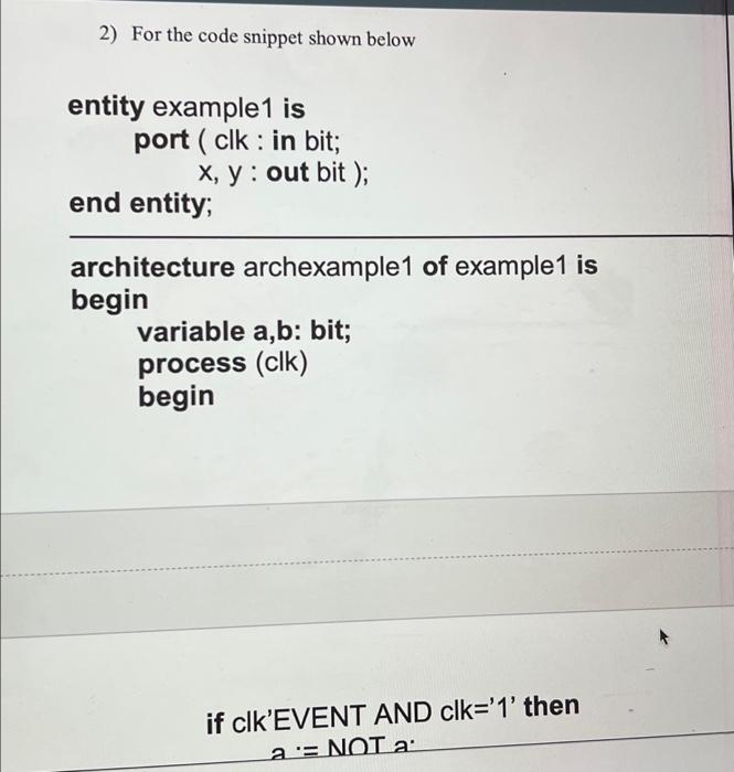 Solved 2) For the code snippet shown below entity example 1 | Chegg.com