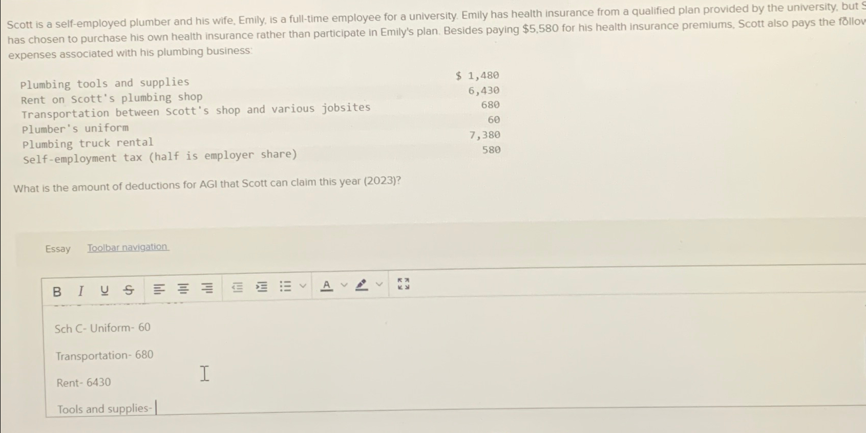 Solved Scott is a self-employed plumber and his wife, Emily, | Chegg.com