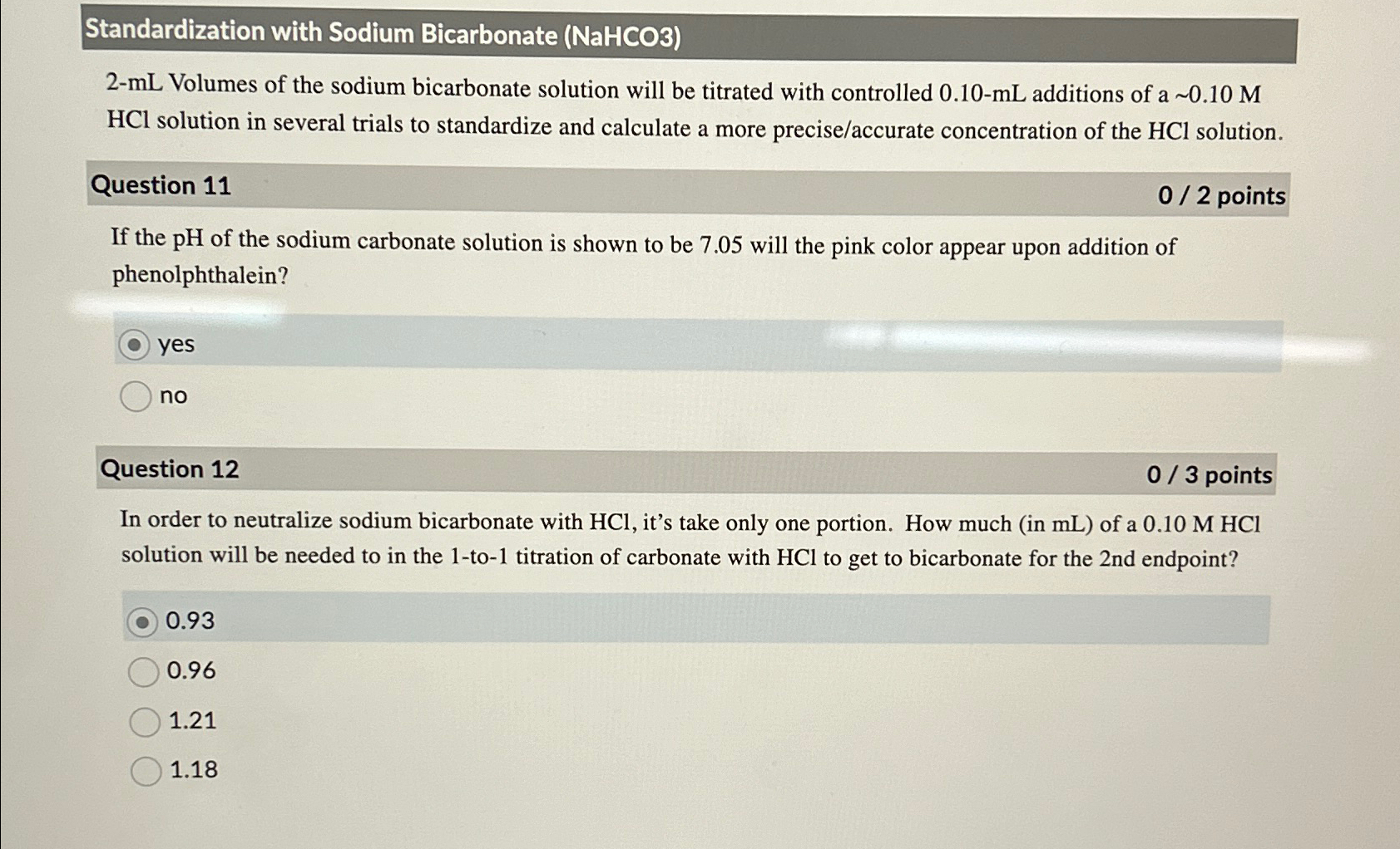 Solved Standardization with Sodium Bicarbonate (NaHCO3)2- mL | Chegg.com