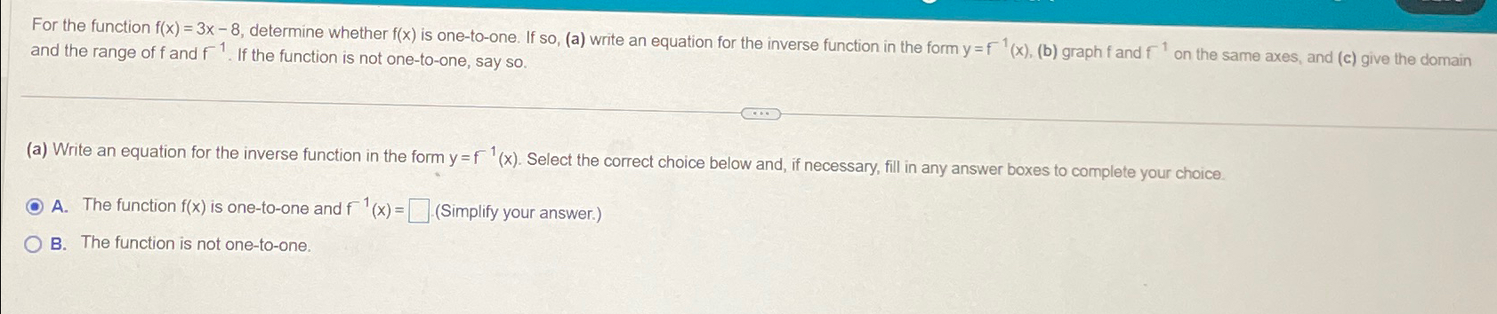 Solved For the function f(x)=3x-8, ﻿determine whether f(x) | Chegg.com