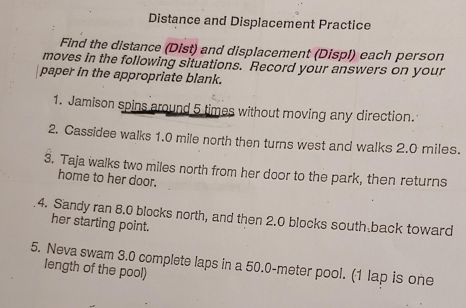 Solved Distance and Displacement Practice Find the distance | Chegg.com