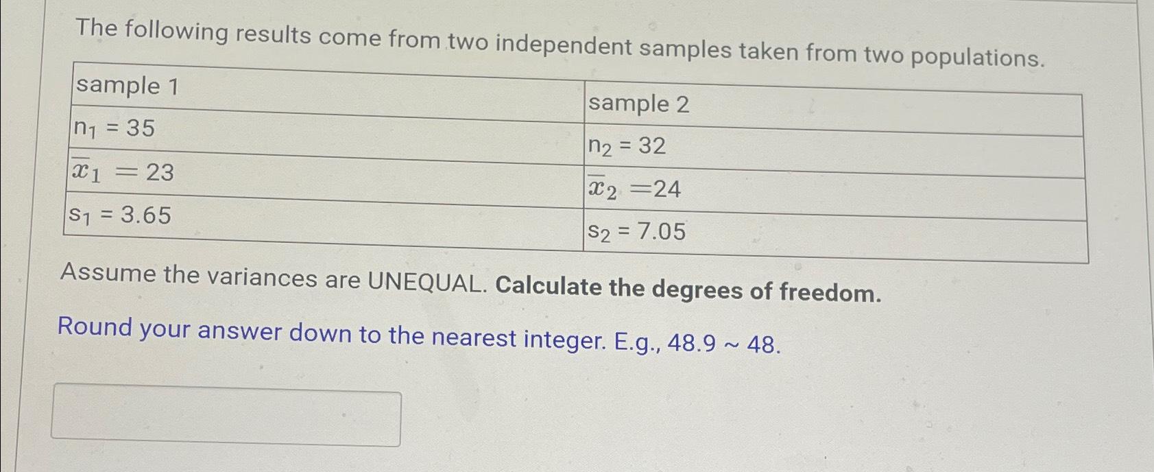 Solved The following results come from two independent | Chegg.com