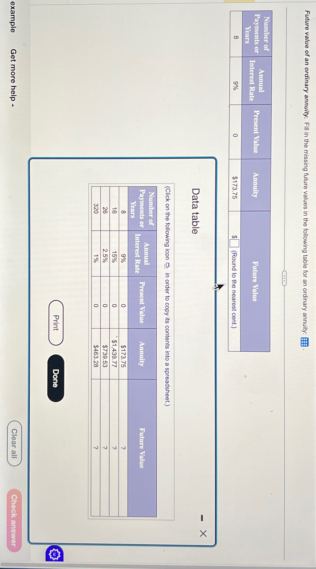 Solved Future value of an ordinary annuity. Fill in the | Chegg.com