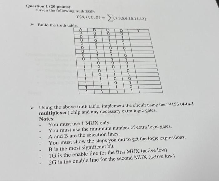 Solved Question 1 (20 points): Given the following truth | Chegg.com