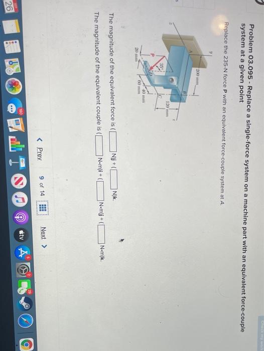 Solved Problem 03.095 - Replace a single-force system on a | Chegg.com