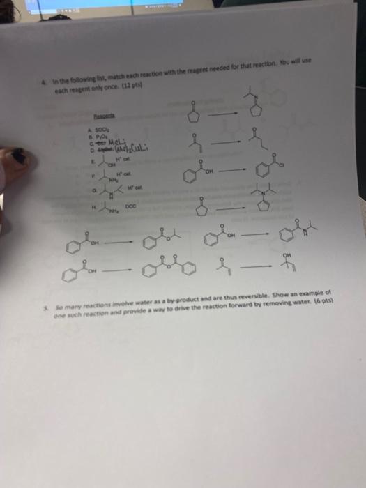 Solved 4. In the following list, match each reaction with | Chegg.com