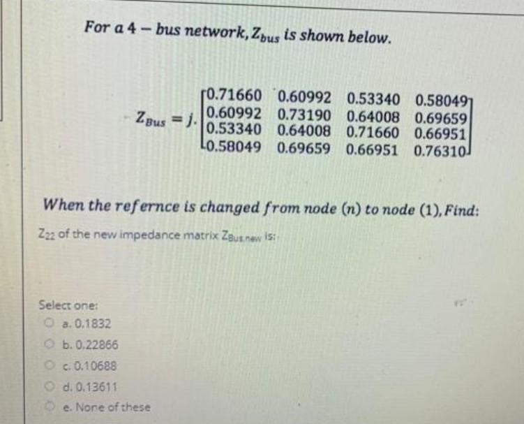 Solved For a 4 - bus network, Zbus is shown below. ZBus | Chegg.com