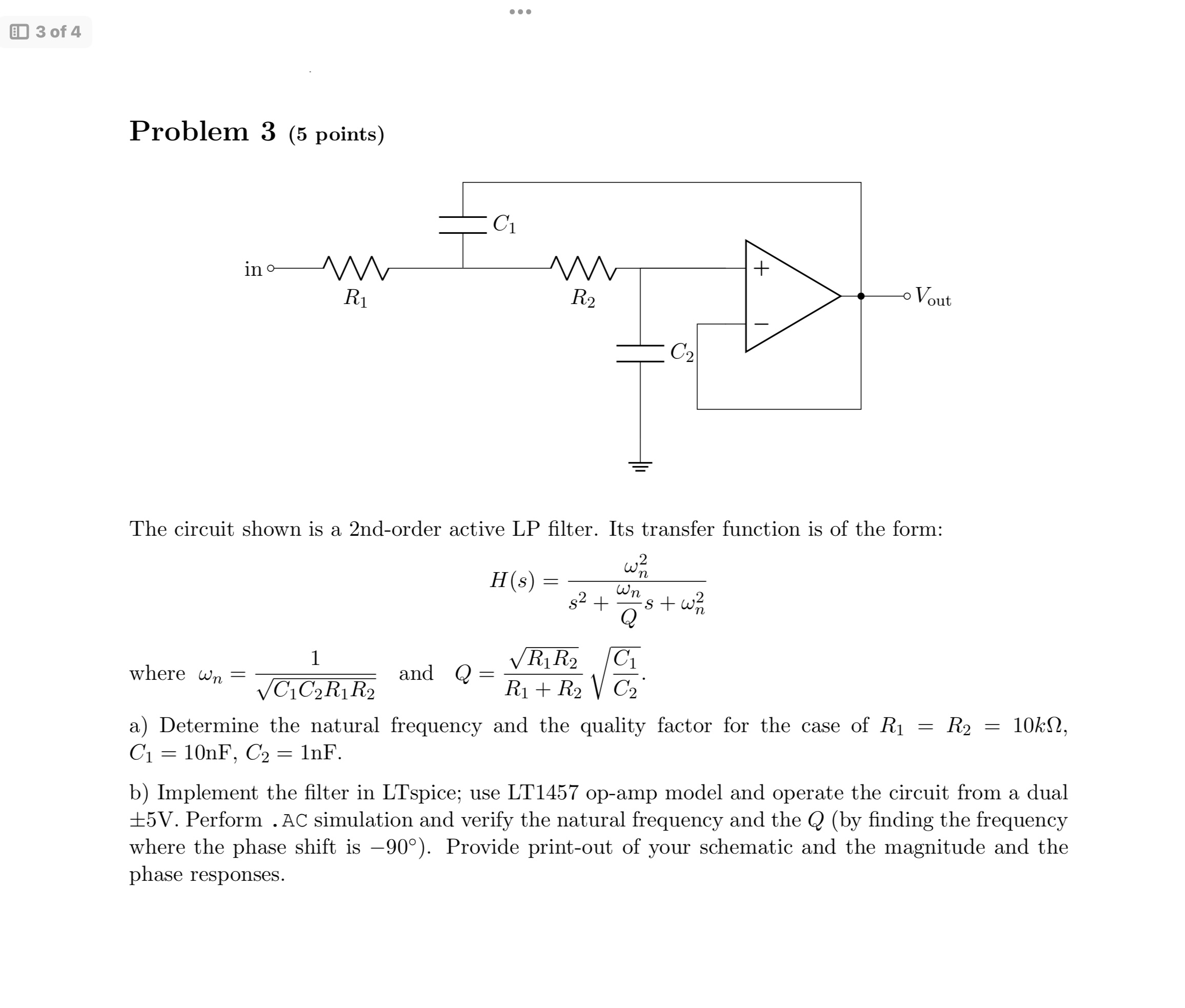Solved Problnm 2 «........The circuit shown is a 2 ﻿nd-order | Chegg.com