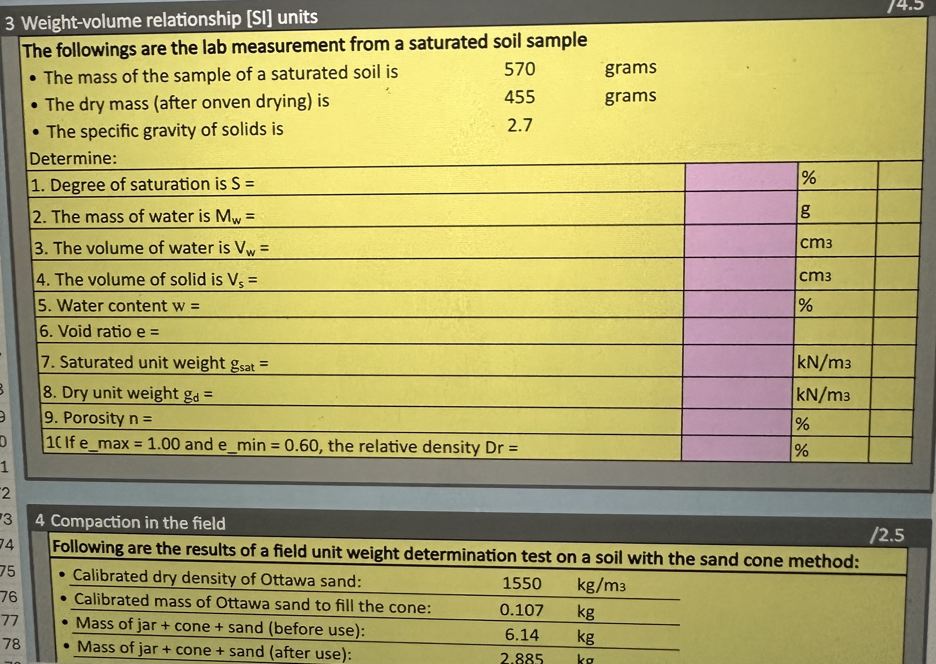 Solved 3 ﻿Weight-volume relationship [SI] ﻿unitsThe | Chegg.com