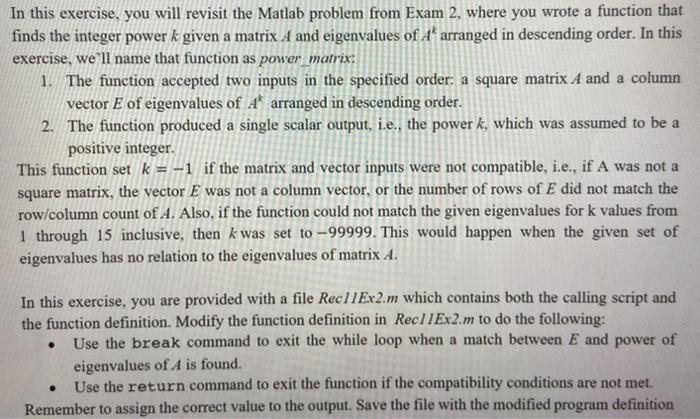 Solved In this exercise, you will revisit the Matlab problem | Chegg.com