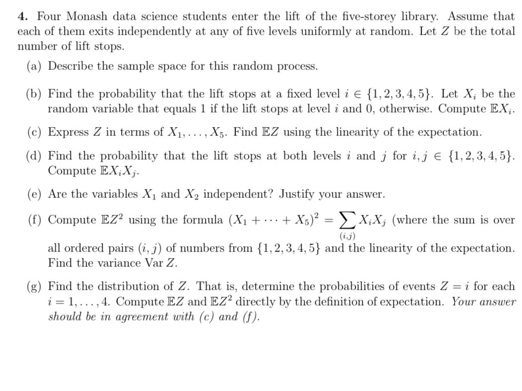 Solved Four Monash data science students enter the lift of | Chegg.com