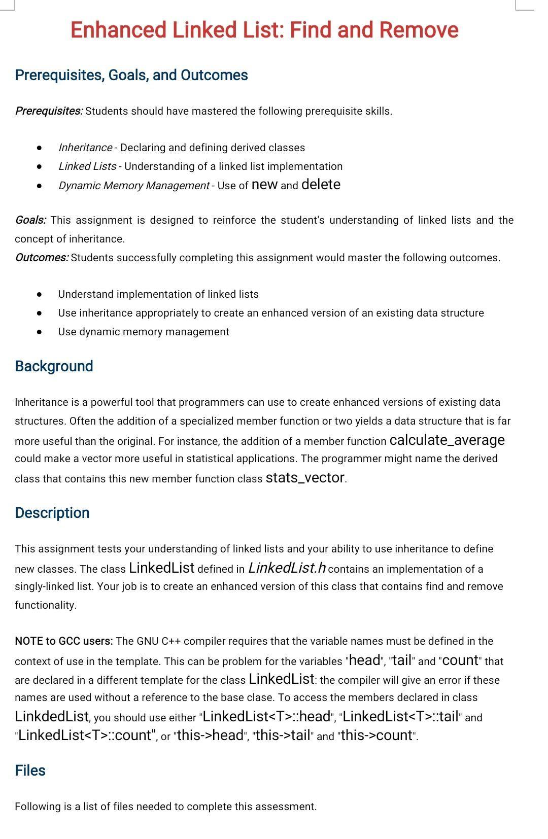 Solved Enhanced Linked List: Find and Remove Prerequisites, | Chegg.com