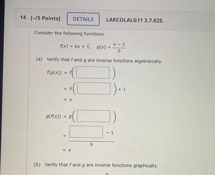 Solved Consider The Following Functions F X 6x 1 G X 6x−1