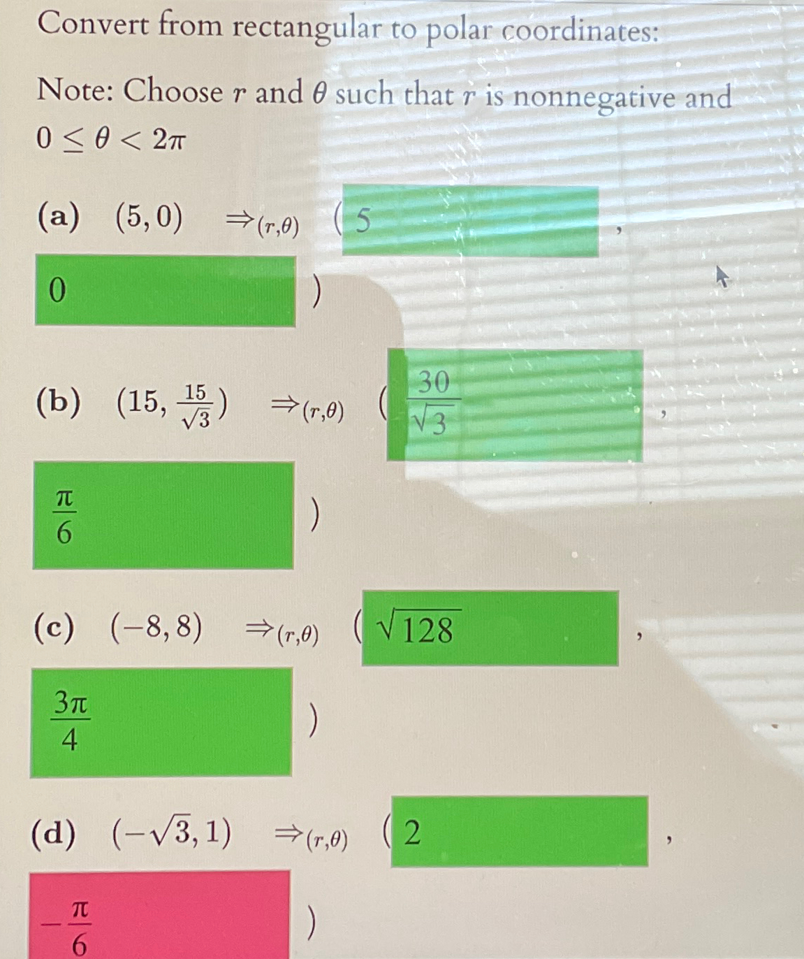 Solved Convert from rectangular to polar coordinates:Note: | Chegg.com