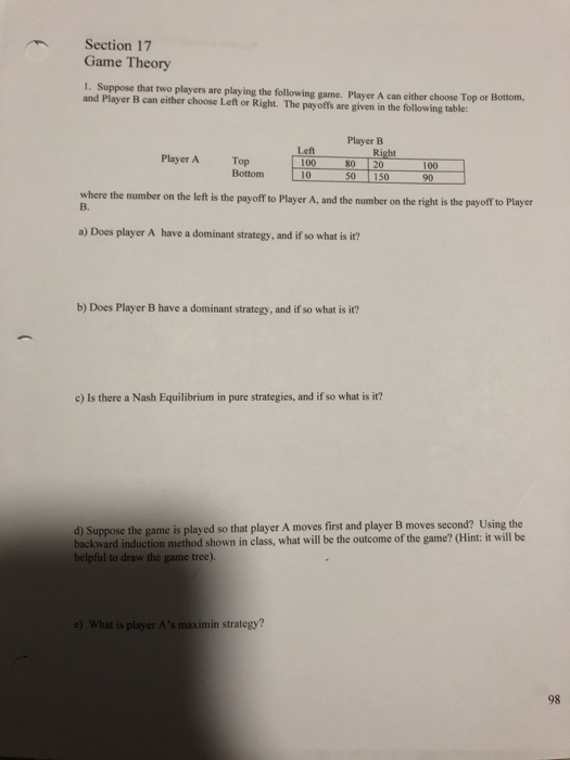 Solved Section 17 Game Theory 1. Suppose that two players | Chegg.com