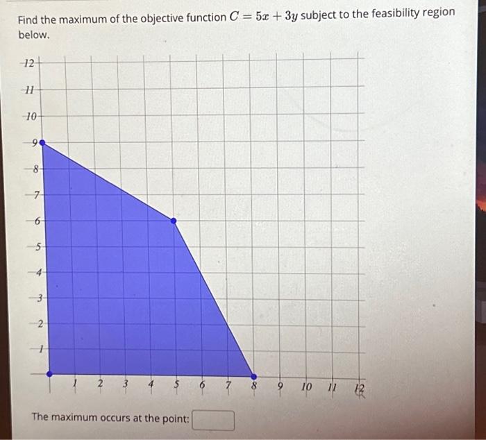 Solved Find The Maximum Of The Objective Function C 5x 3y