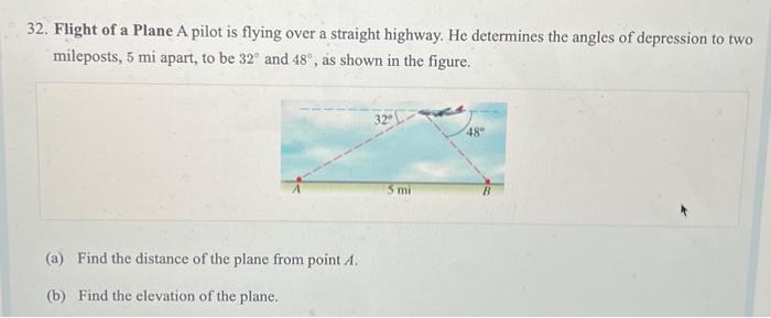 Solved 32. Flight of a Plane A pilot is flying over a | Chegg.com