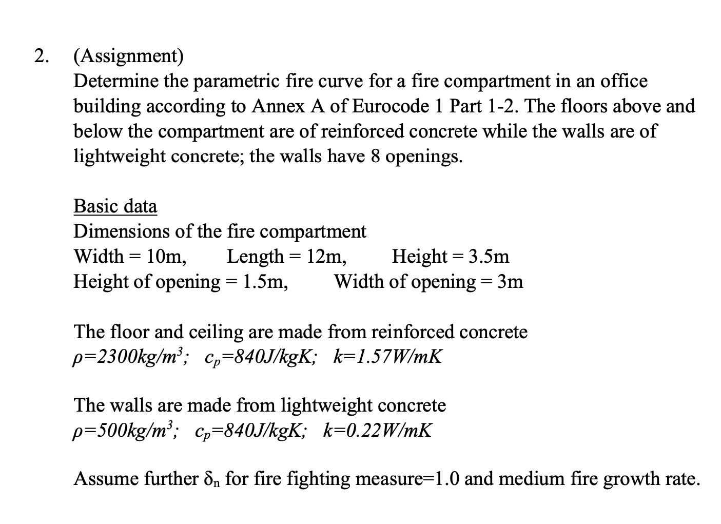 Solved (Assignment)Determine the parametric fire curve for a | Chegg.com