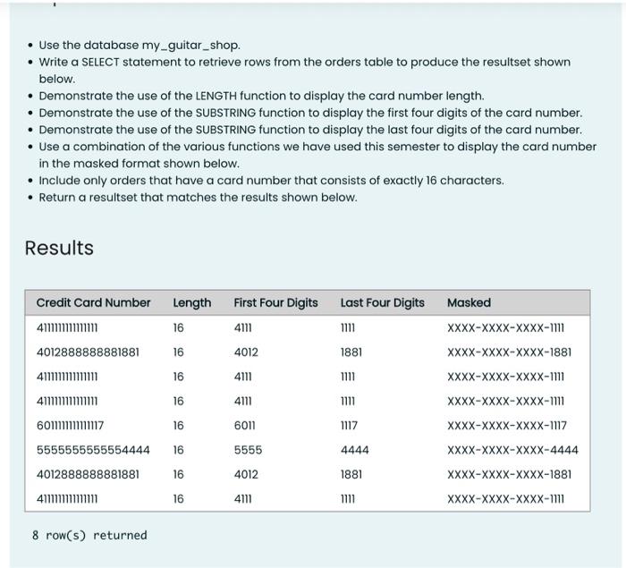 Solved Write a SQL query that satisfies the requirements | Chegg.com