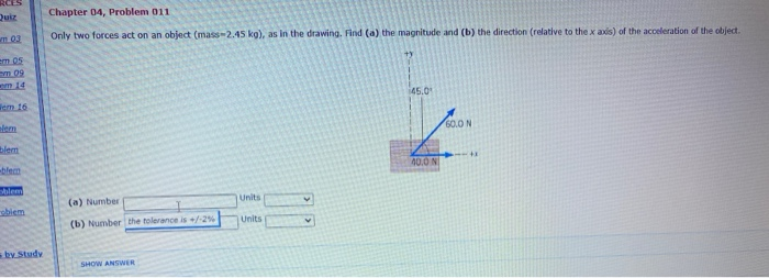 Solved Chapter 04, Problem 011 Only two forces act on an | Chegg.com