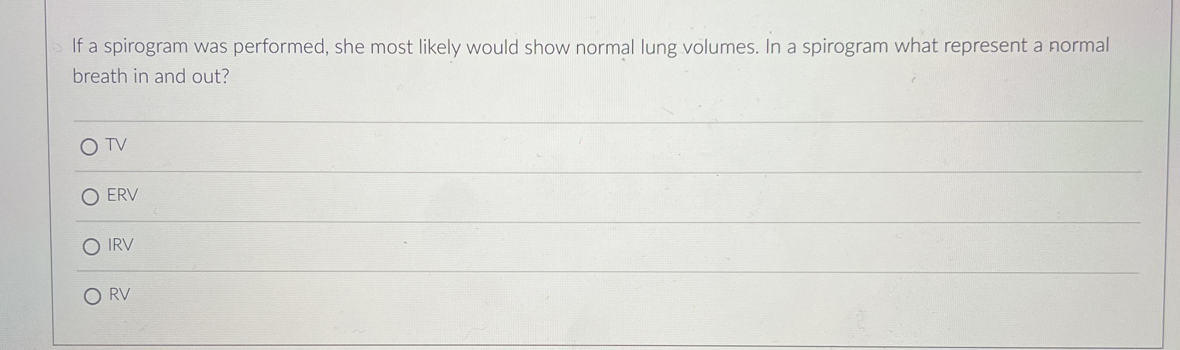 Solved If a spirogram was performed, she most likely would | Chegg.com