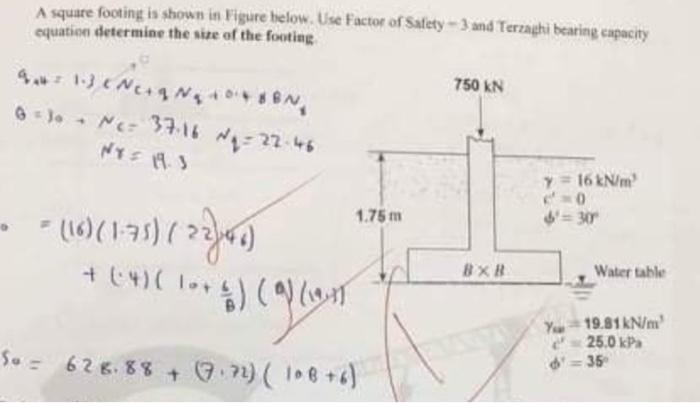 Solved A square footing is shown in Figure below. Use Factor | Chegg.com