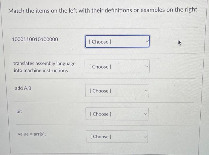 Solved Match the items on the left with their definitions or | Chegg.com