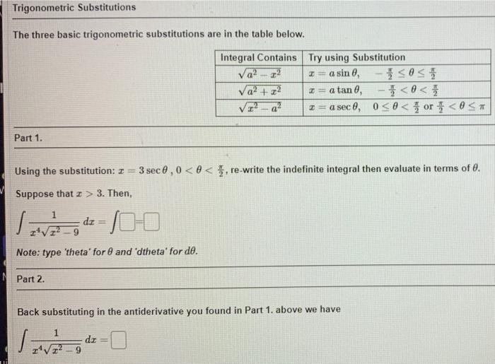 Solved Trigonometric Substitutions The three basic | Chegg.com