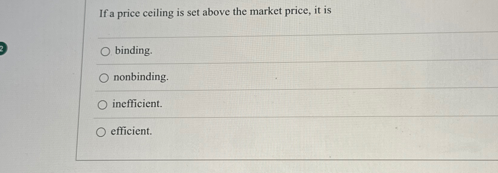 Solved If a price ceiling is set above the market price, it | Chegg.com