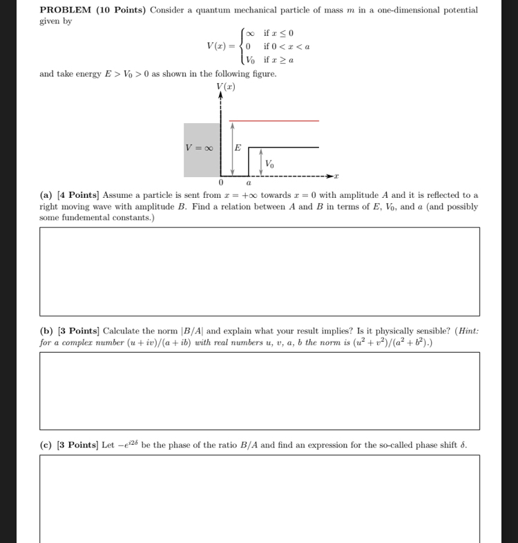 Solved PROBLEM (10 ﻿Points) ﻿Consider a quantum mechanical | Chegg.com