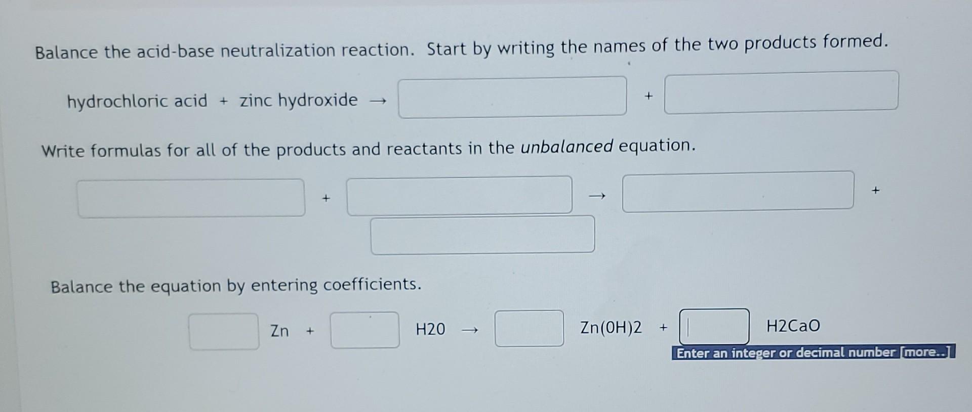 Solved Balance the acid-base neutralization reaction. Start | Chegg.com