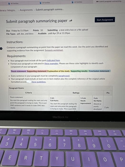 Submit paragraph summarizing paper At Due Friday by | Chegg.com