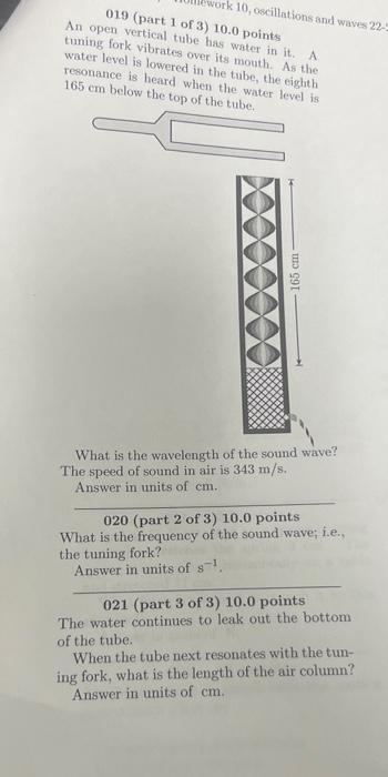 Solved 019 (part 1 of 3 ) 10.0 points An open vertical tube | Chegg.com